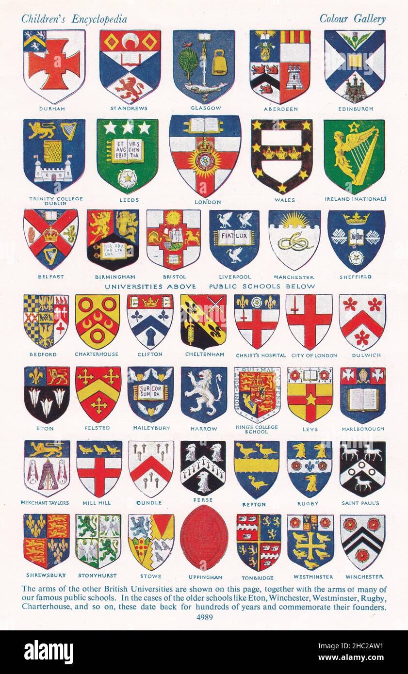 Vintage illustrations of 'A Pageant of Heraldry' - A colour gallery of Coats-of-Arms. Arms of ...