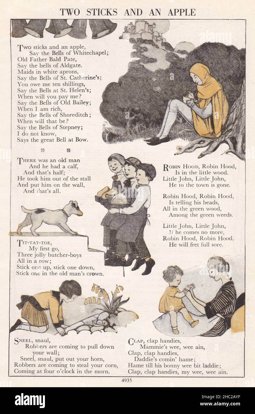 Vintage illustration / music nursery rhyme - Two Sticks and an Apple ...