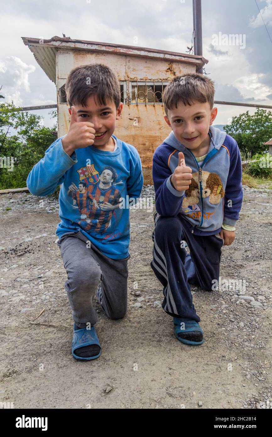 SHEKI, AZERBAIJAN - JUNE 10, 2018: Local children in Sheki Azerbaijan ...