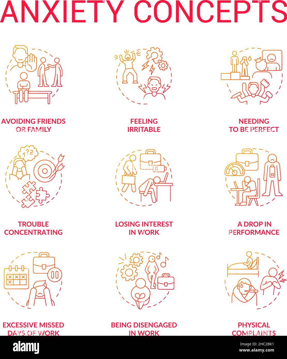 Anxiety red gradient concept icons set Stock Vector Image & Art - Alamy