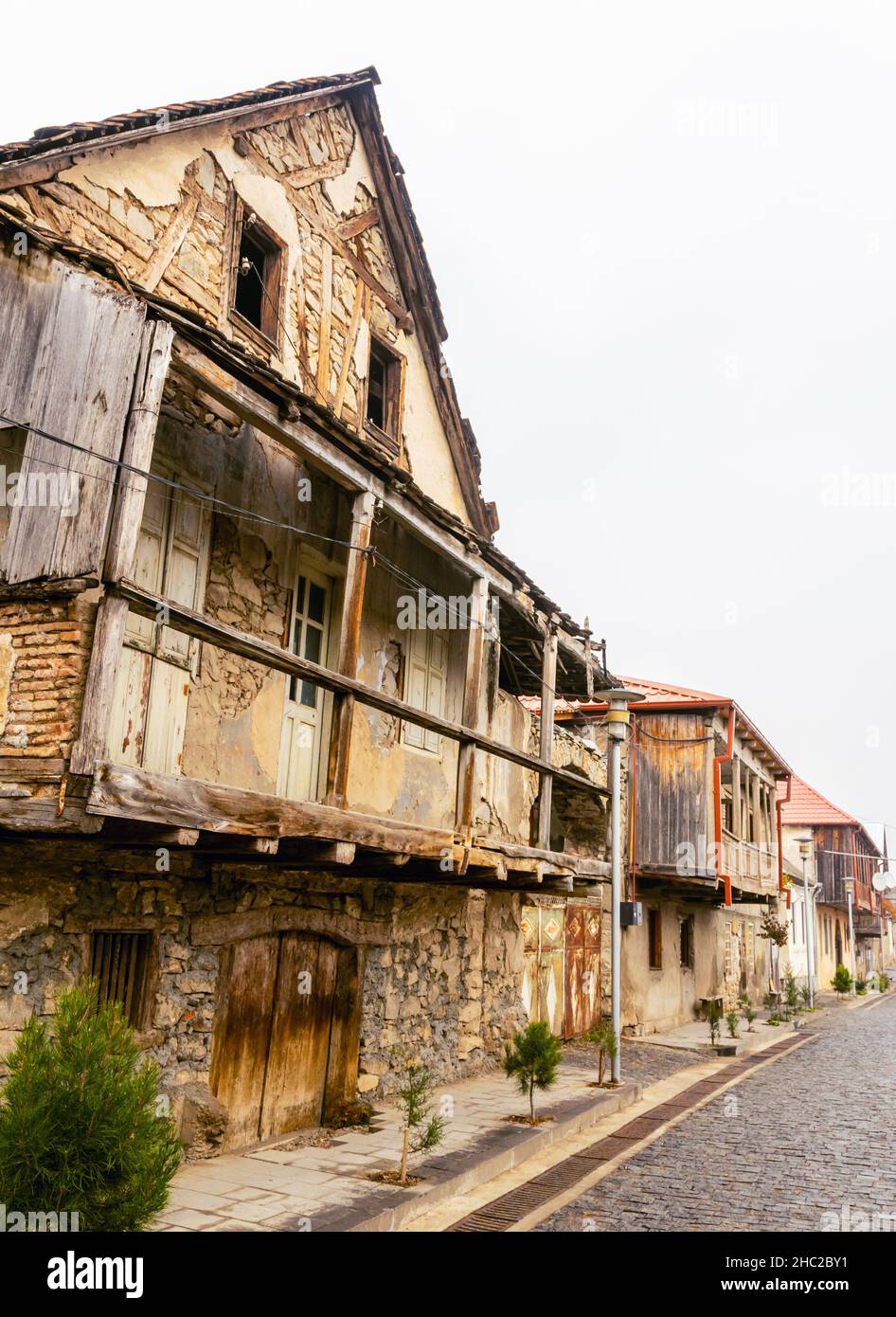 View to unique german style buildings in Bolnisi town in Southern ...