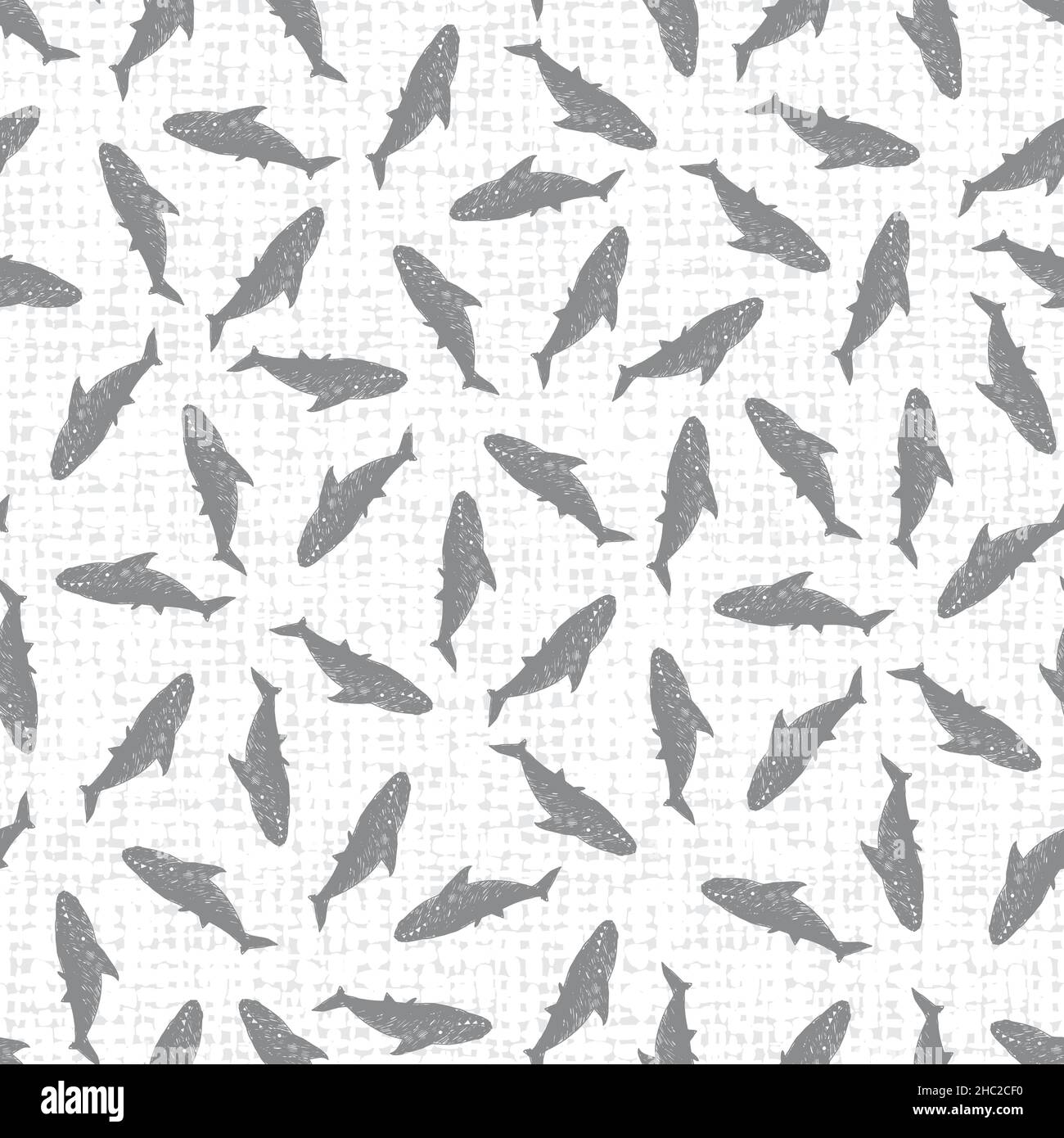 Vector white shark pen sketch scattered repeat pattern with canvas ...