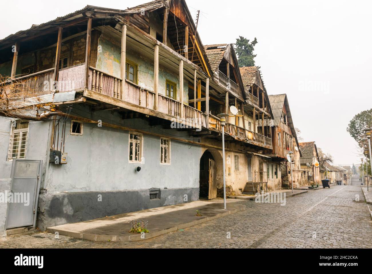 View to unique german style buildings in Bolnisi town in Southern ...