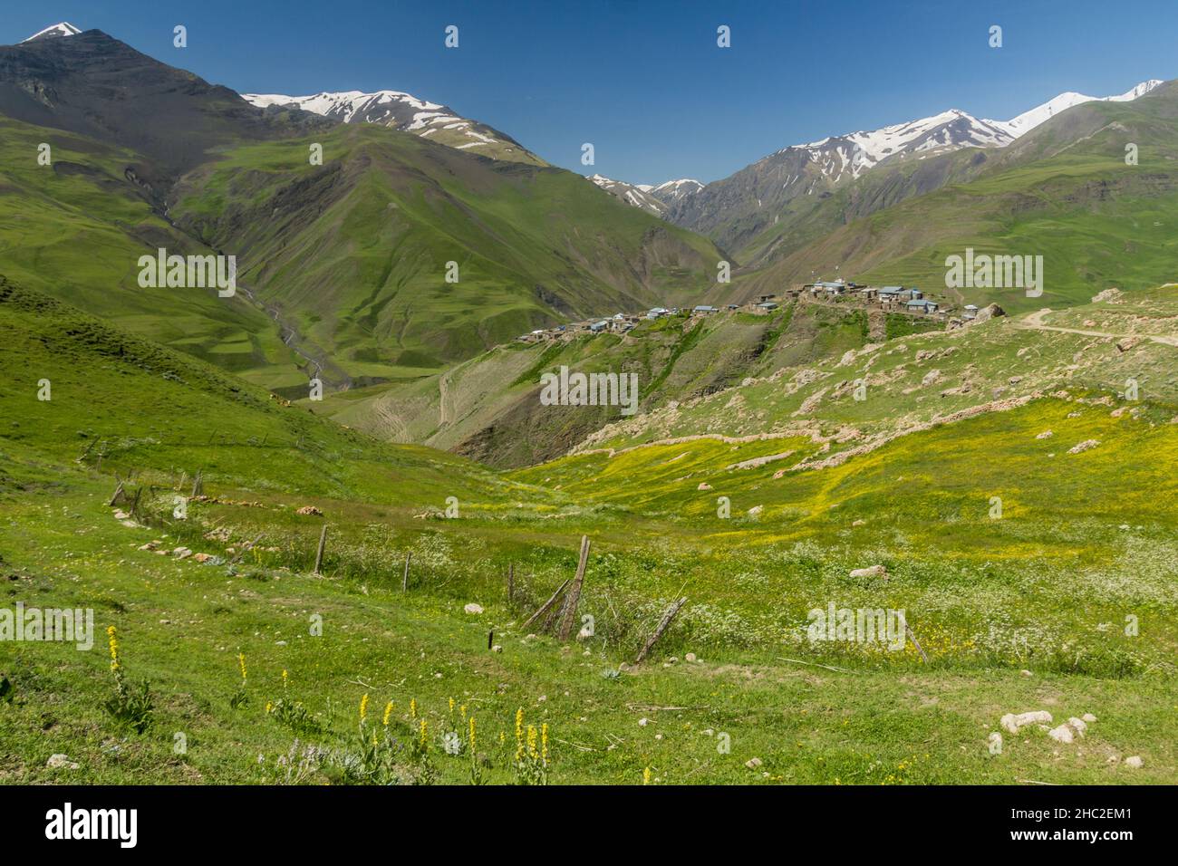 Green landscape around Xinaliq Khinalug village, Azerbaijan Stock Photo ...
