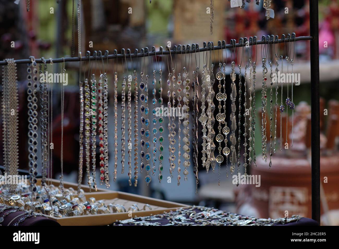 Crafts market bijou bracelets in different stones and colors Stock ...
