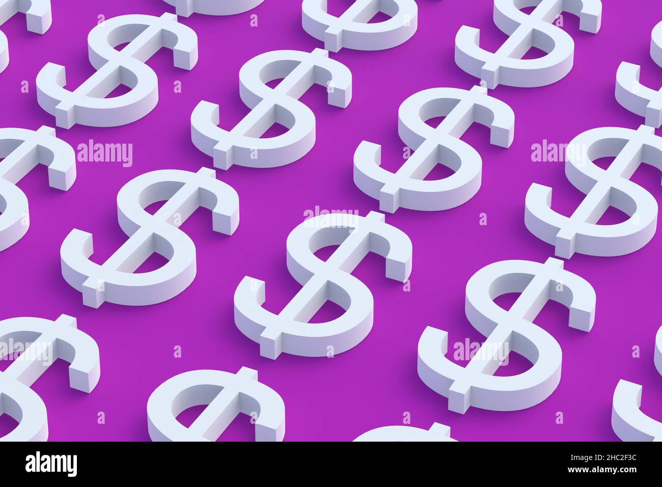 Rows of dollar sign of white color on violet color. 3d render Stock ...