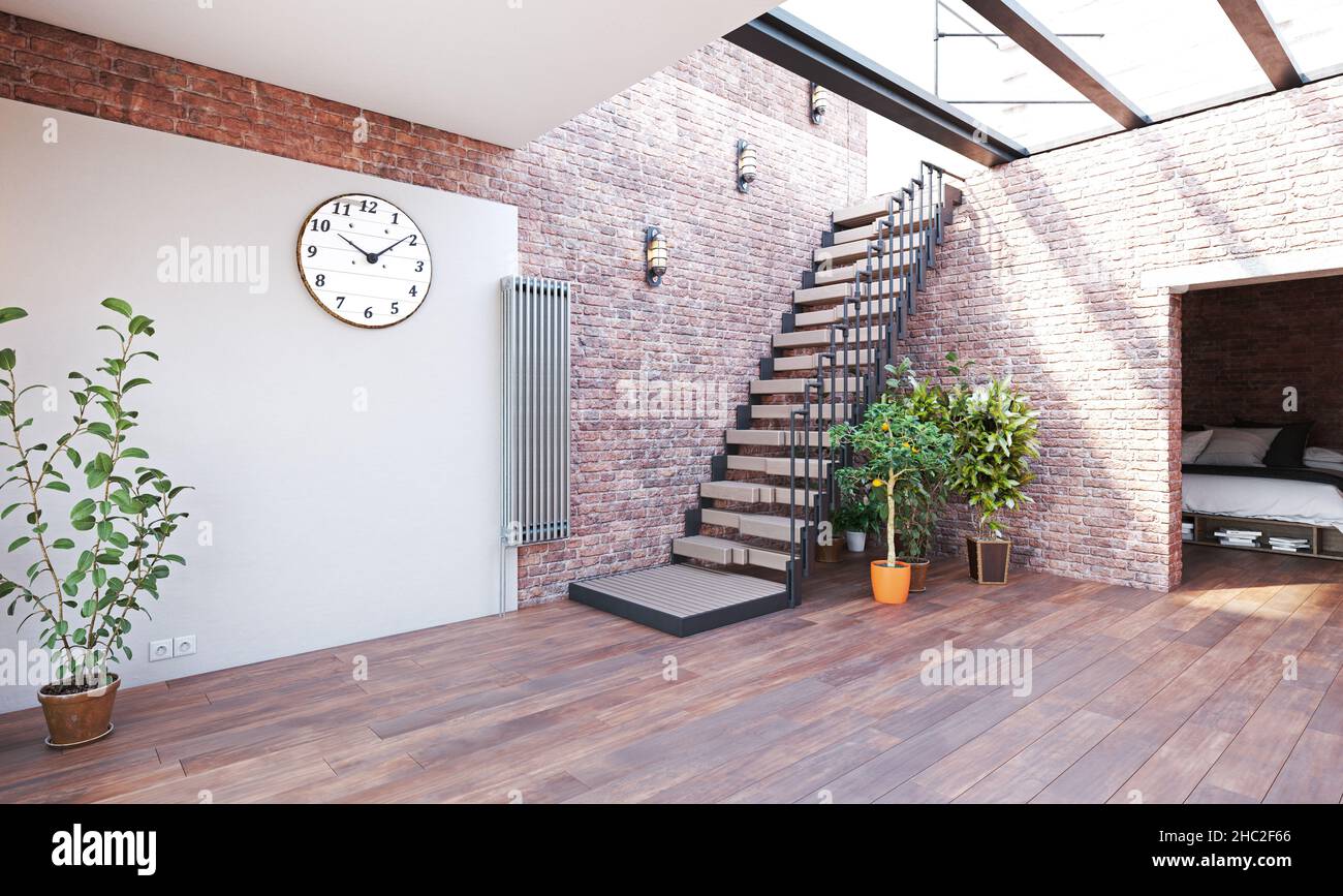 modern stair area interior. 3d rendering design Stock Photo - Alamy