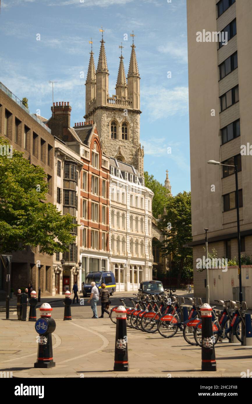 The tower of Sepulchre-without-Newgate on Snow Hill in the City of ...