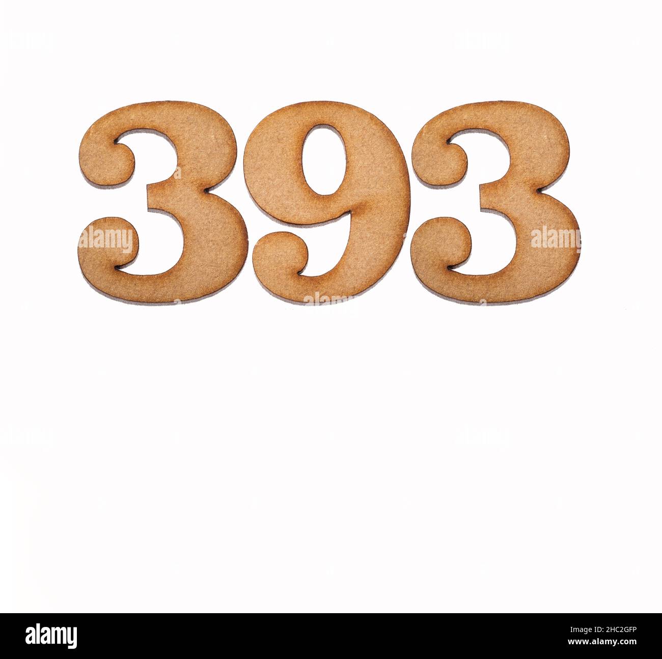 Number 393 - Piece of wood isolated on white background Stock Photo - Alamy