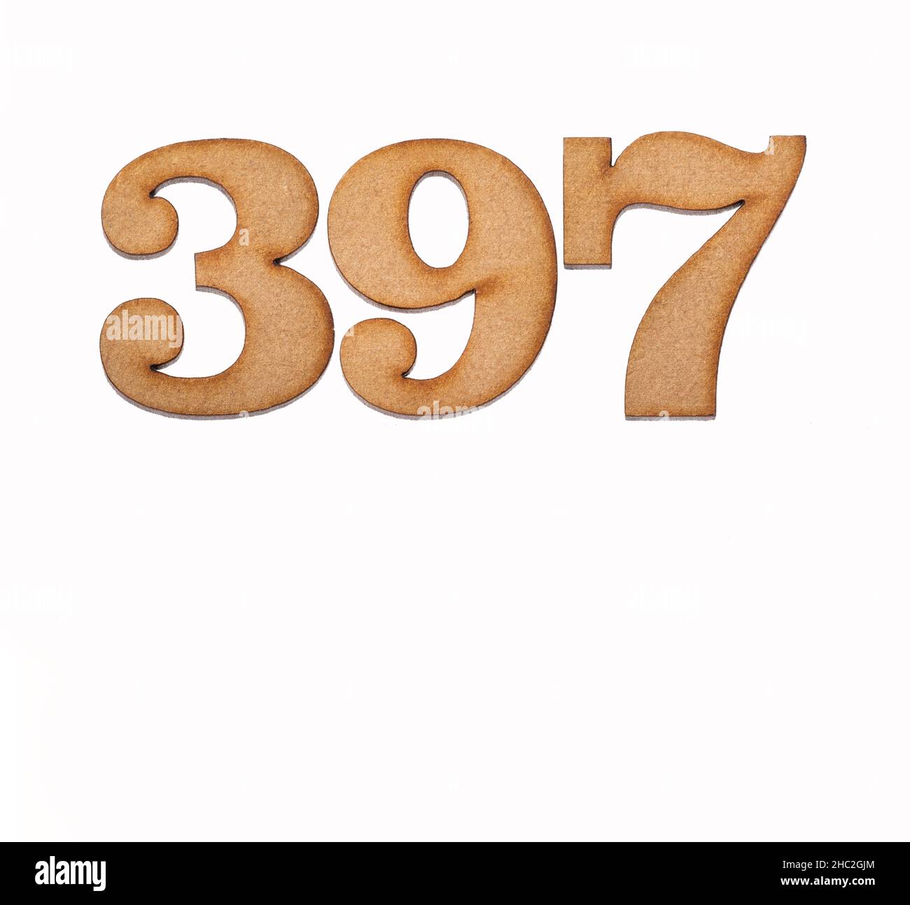 Number 397 - Piece of wood isolated on white background Stock Photo - Alamy