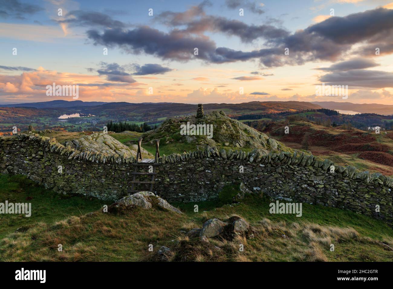 Sunset at the top of Black Crag near Skelwith Bridge Stock Photo - Alamy