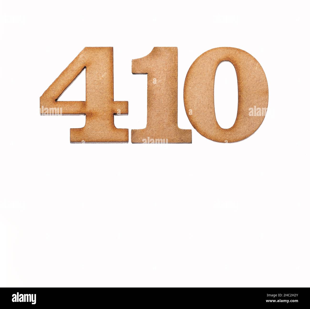 Number 410 in wood, isolated on white background Stock Photo - Alamy