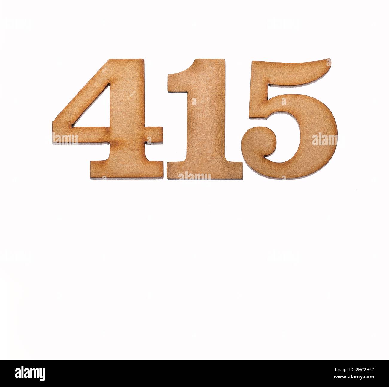 Number 415 - Piece of wood isolated on white background Stock Photo - Alamy