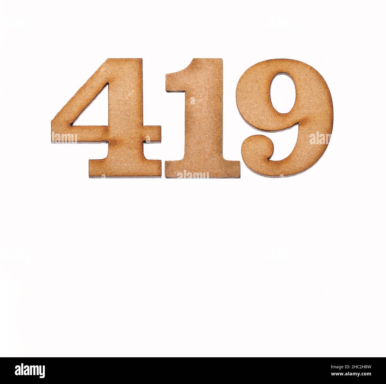 Number 419 - Piece of wood isolated on white background Stock Photo - Alamy