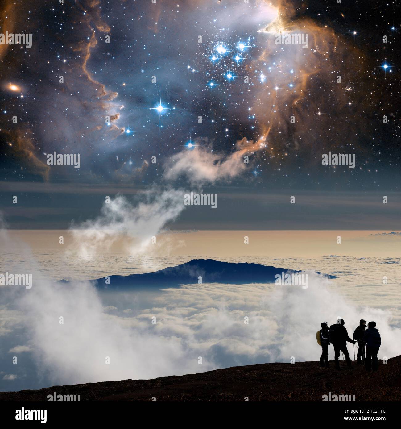 Climbers witness the connection between heaven and Earth Stock Photo ...