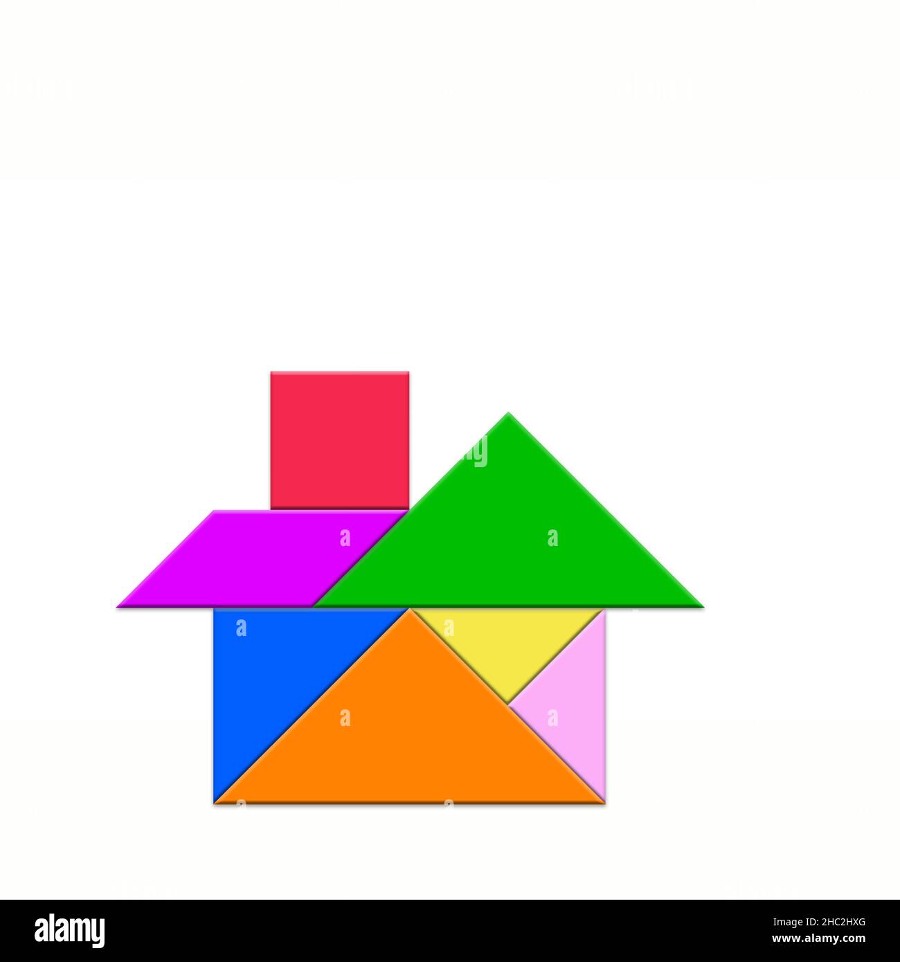 Classic tangram in the shape of a house, 2D illustration Stock Photo ...