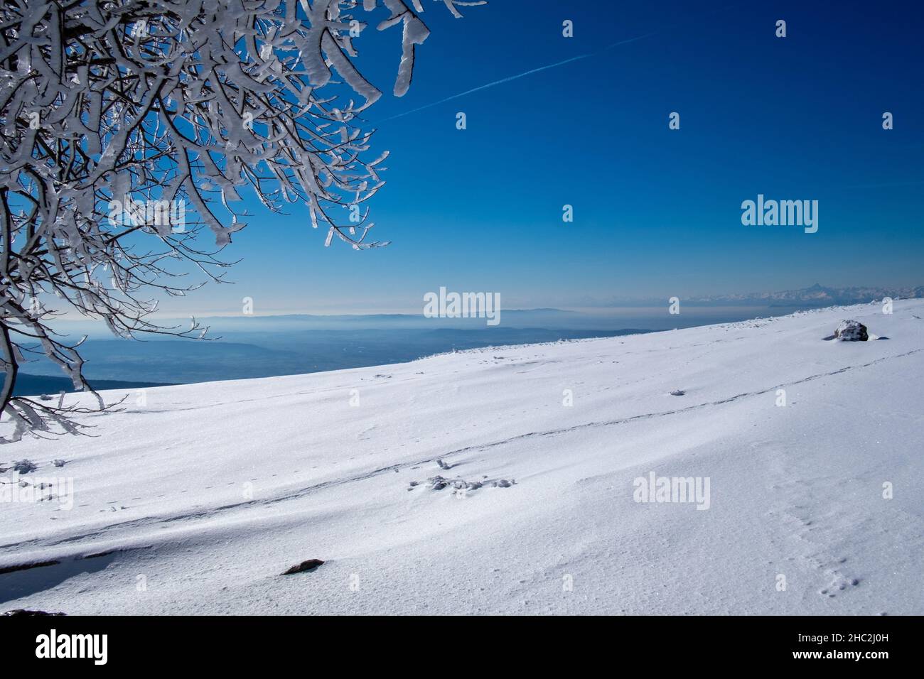 snow landscape with human traces and signs Stock Photo - Alamy