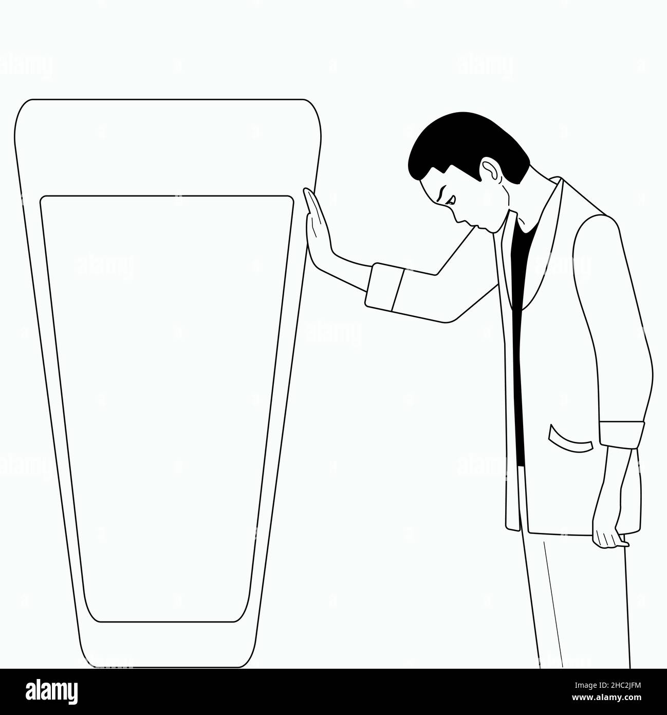 Black and white vector illustration hand drawing line. Alcoholism. Guy ...