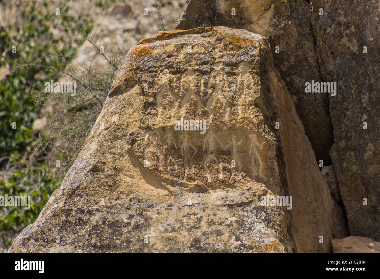 Rock carvings in Gobustan petroglyph reserve, Azerbaijan Stock Photo ...