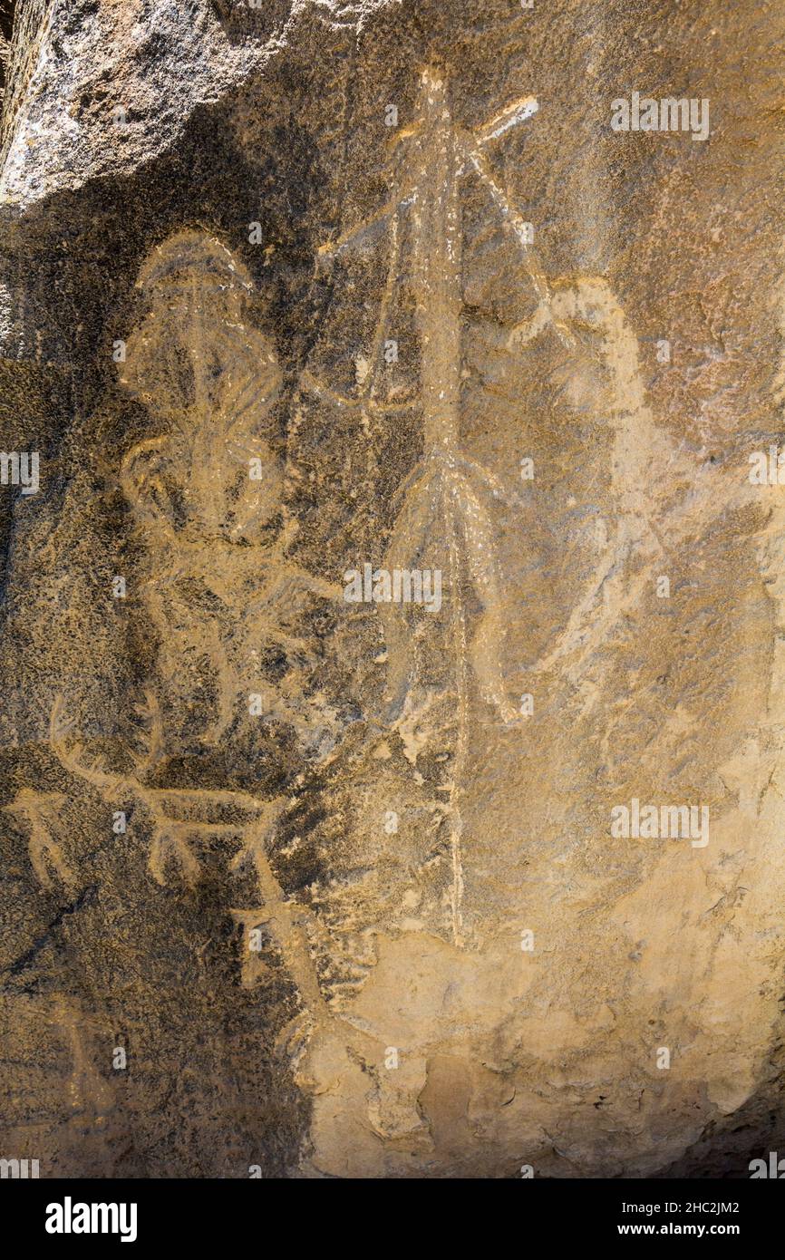 Ancient rock carvings in Gobustan petroglyph reserve, Azerbaijan Stock ...