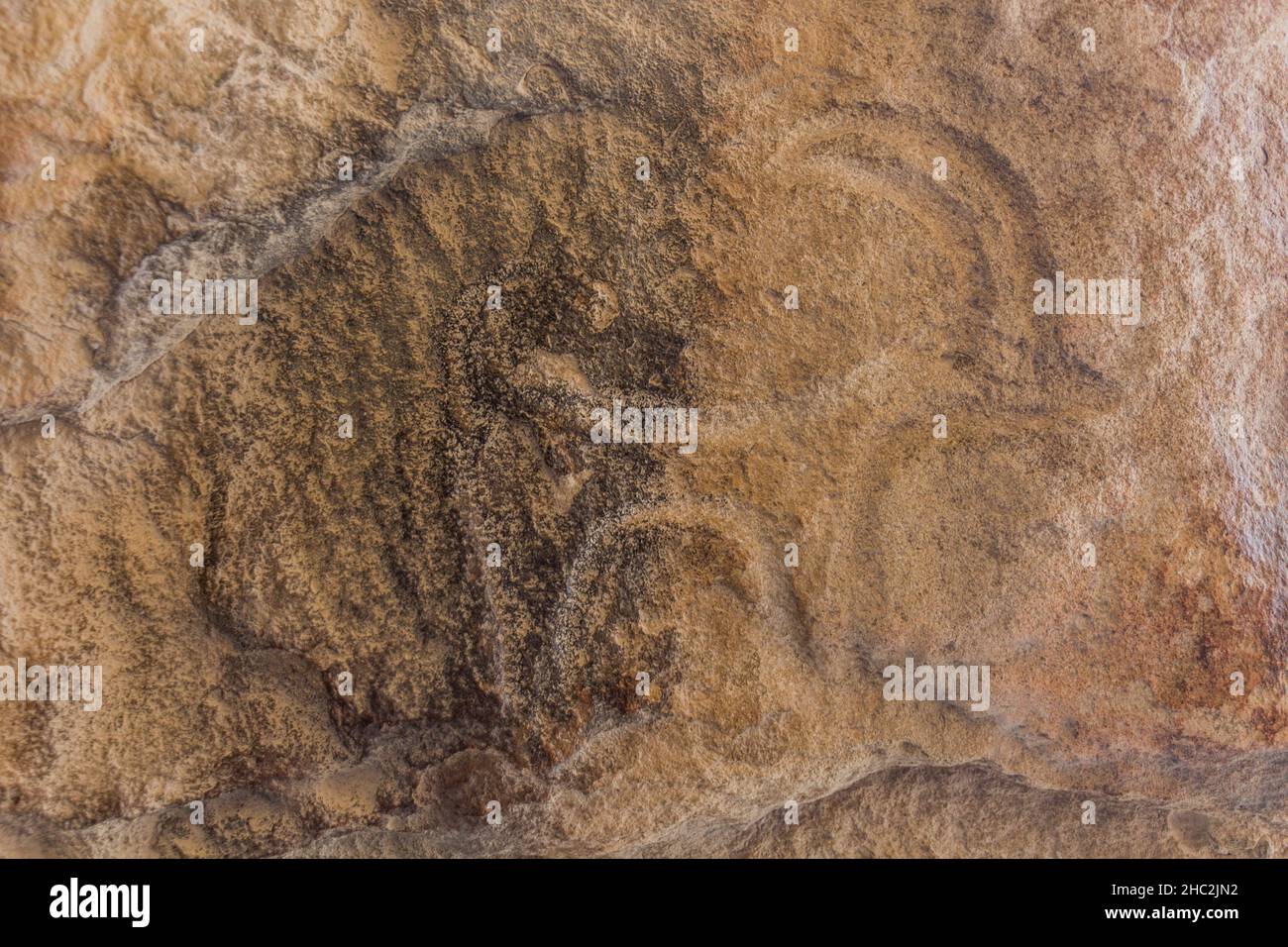 Ancient rock carvings in Gobustan petroglyph reserve, Azerbaijan Stock ...