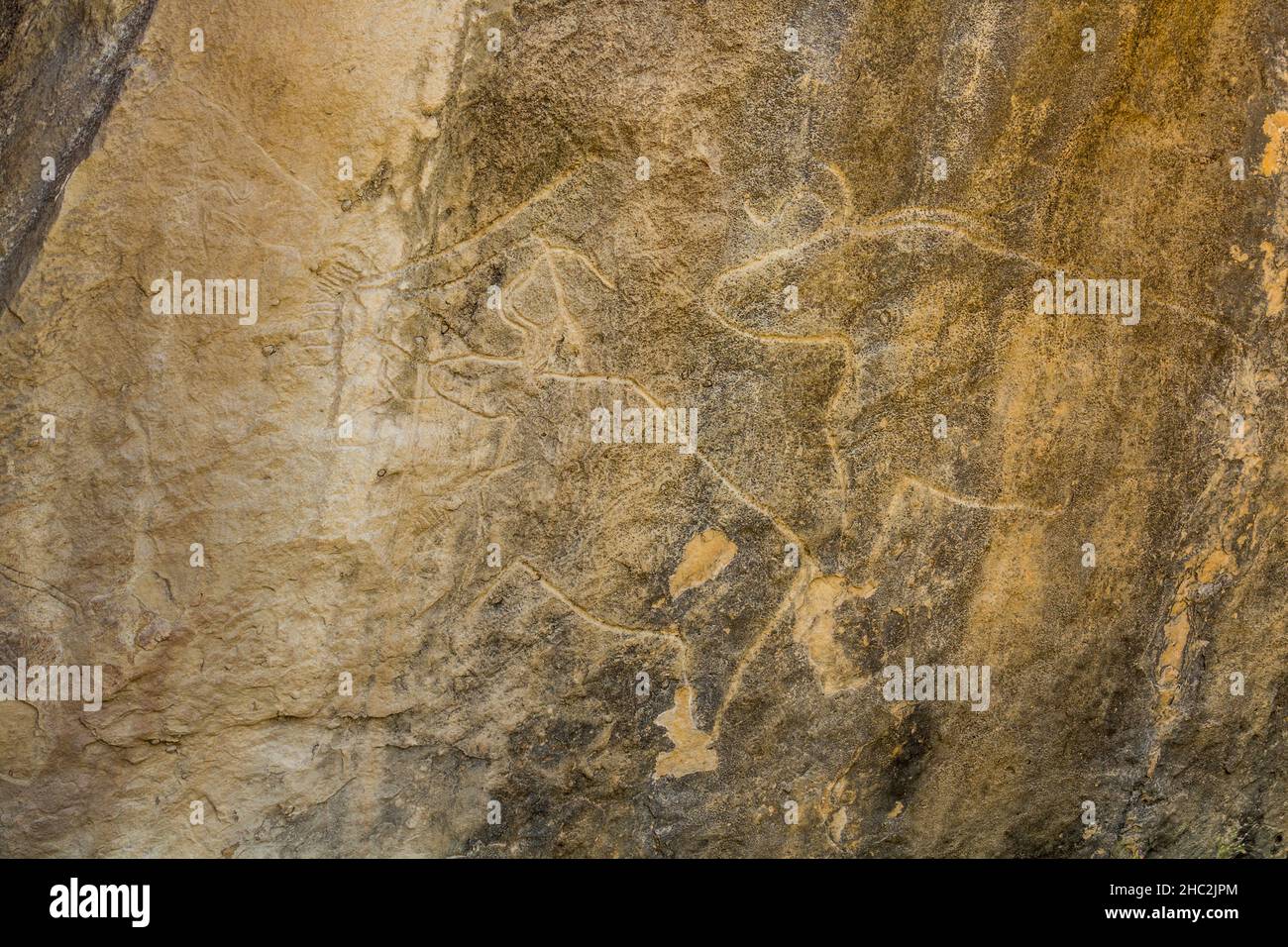 Ancient rock carvings in Gobustan petroglyph reserve, Azerbaijan Stock ...