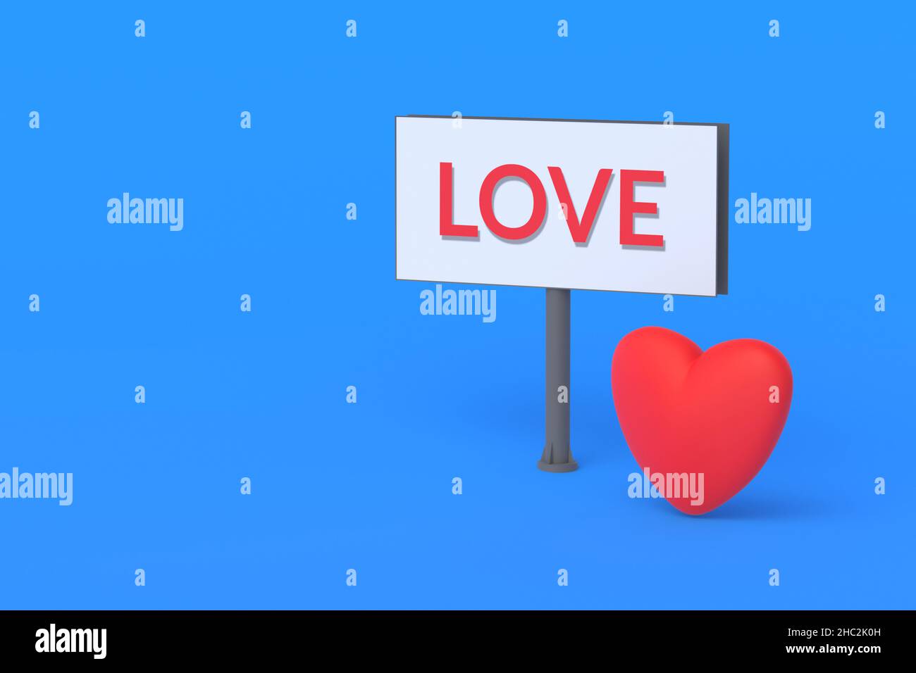 Heart near billboard with inscription love. Advertising of a marriage ...