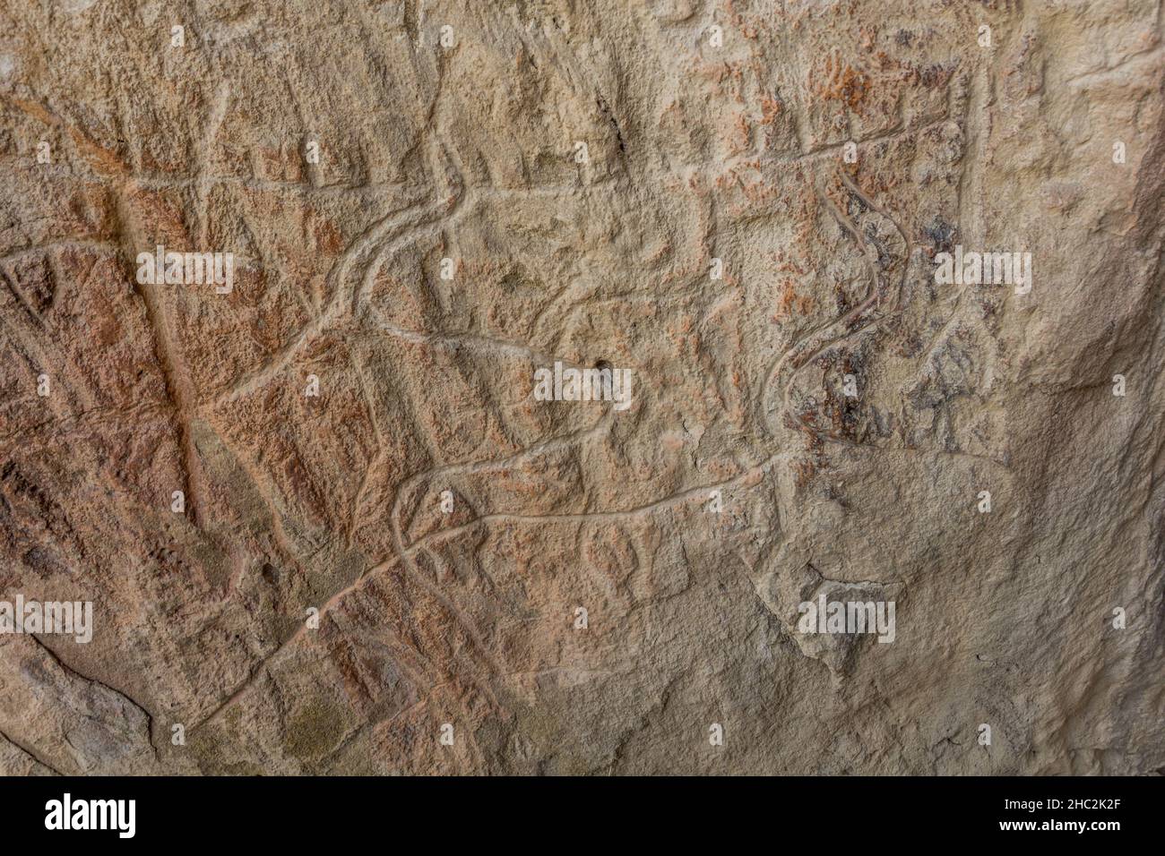 Ancient rock carvings in Gobustan petroglyph reserve, Azerbaijan Stock ...