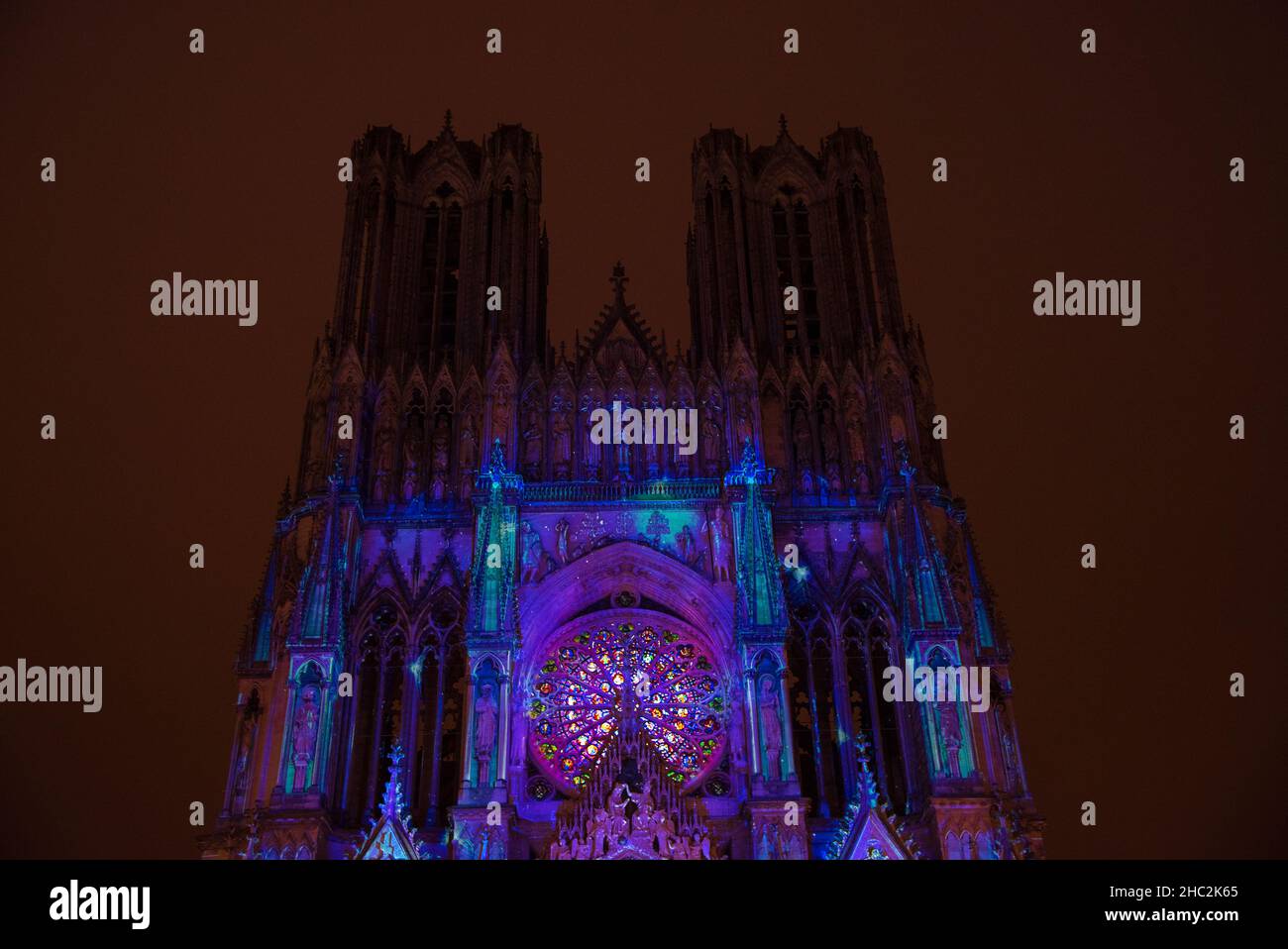Reims, France - December 19, 2021: Colorful Christmas lights show on ...