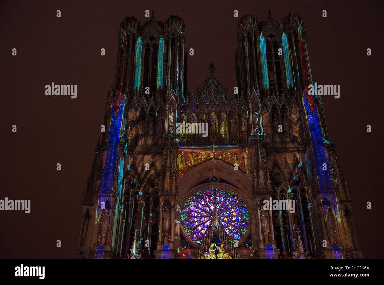 Reims, France - December 19, 2021: Colorful Christmas lights show on ...