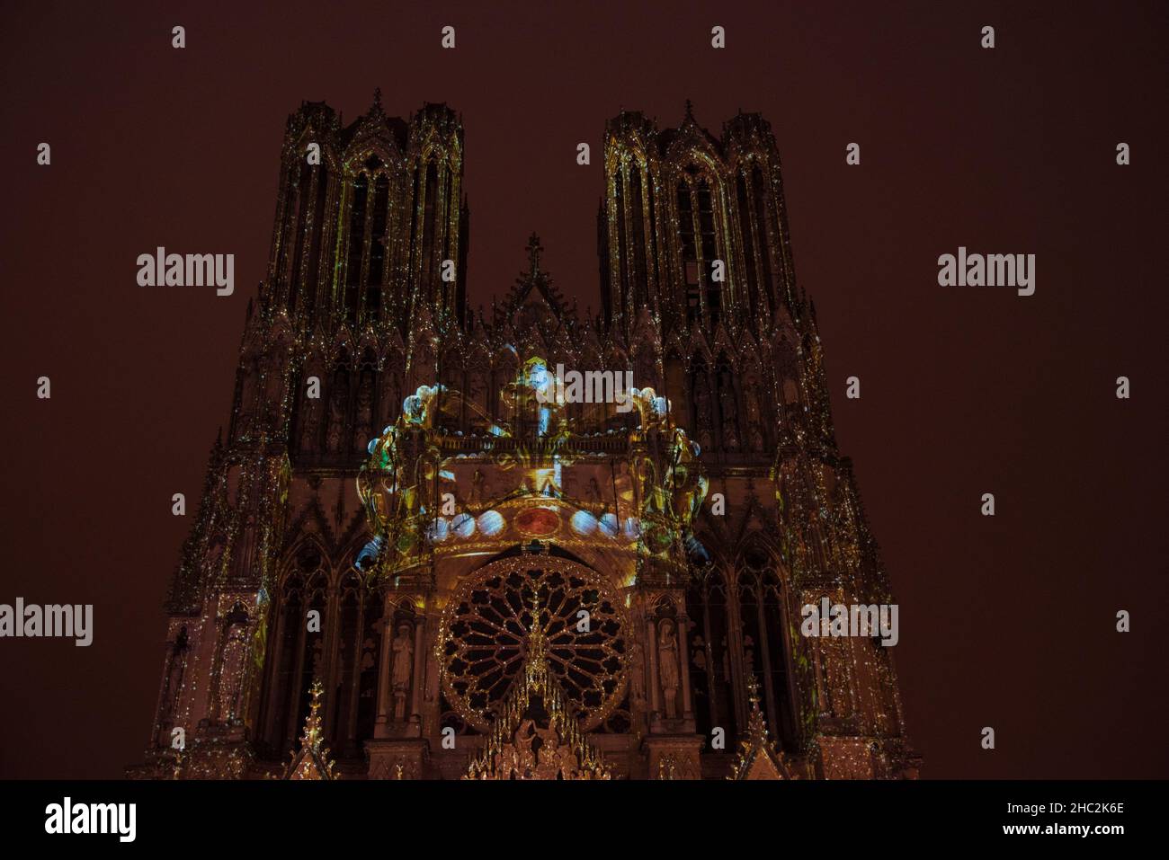 Reims, France - December 19, 2021: Colorful Christmas lights show on ...