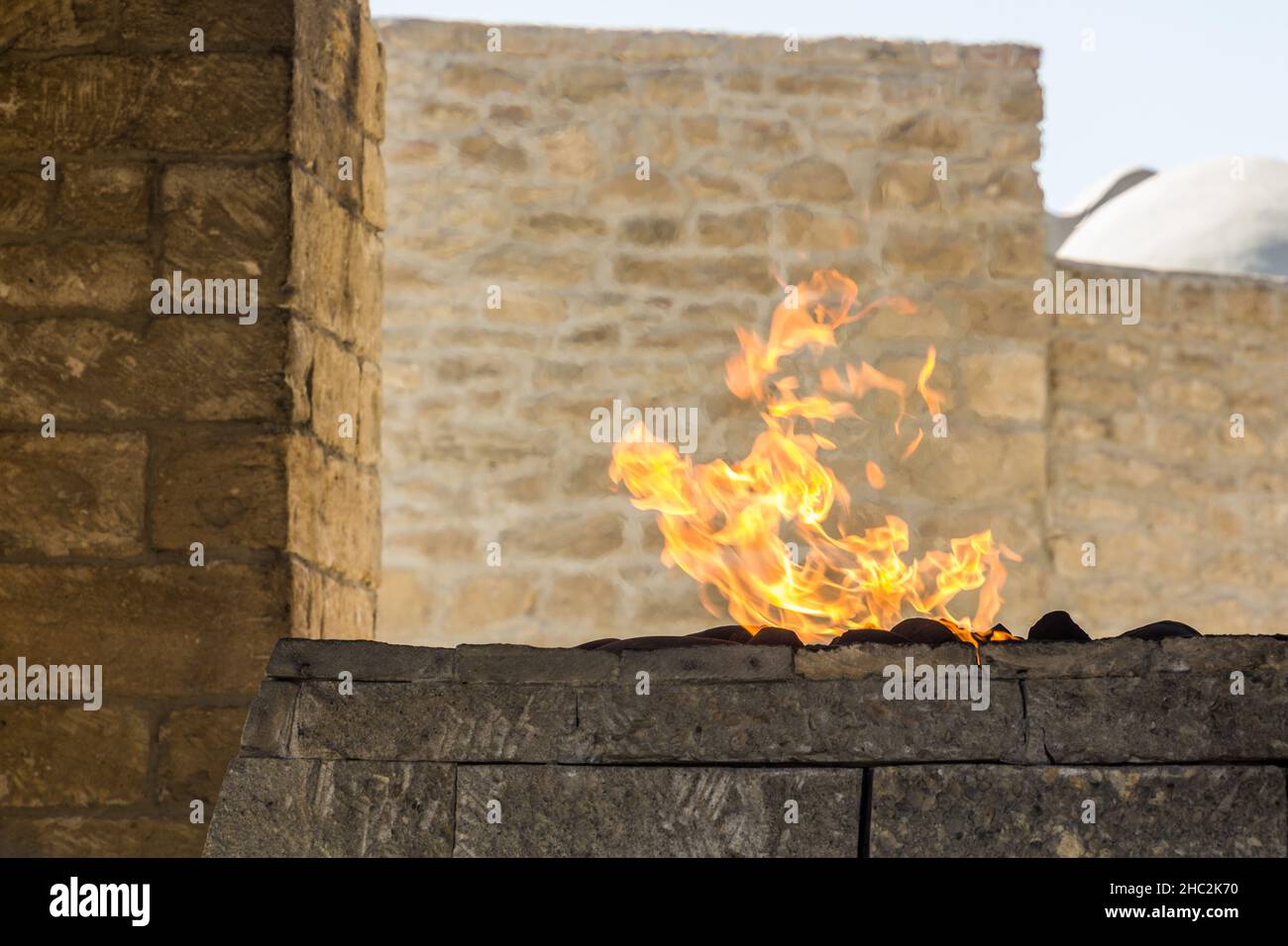 Eternal flame in Baku Ateshgah Fire Temple of Baku , Azerbaijan Stock ...