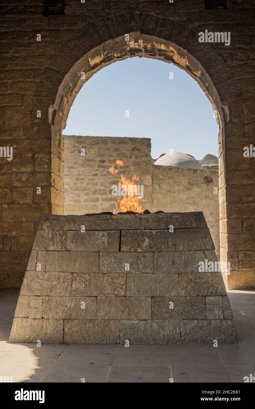 Eternal flame in Baku Ateshgah Fire Temple of Baku , Azerbaijan Stock ...