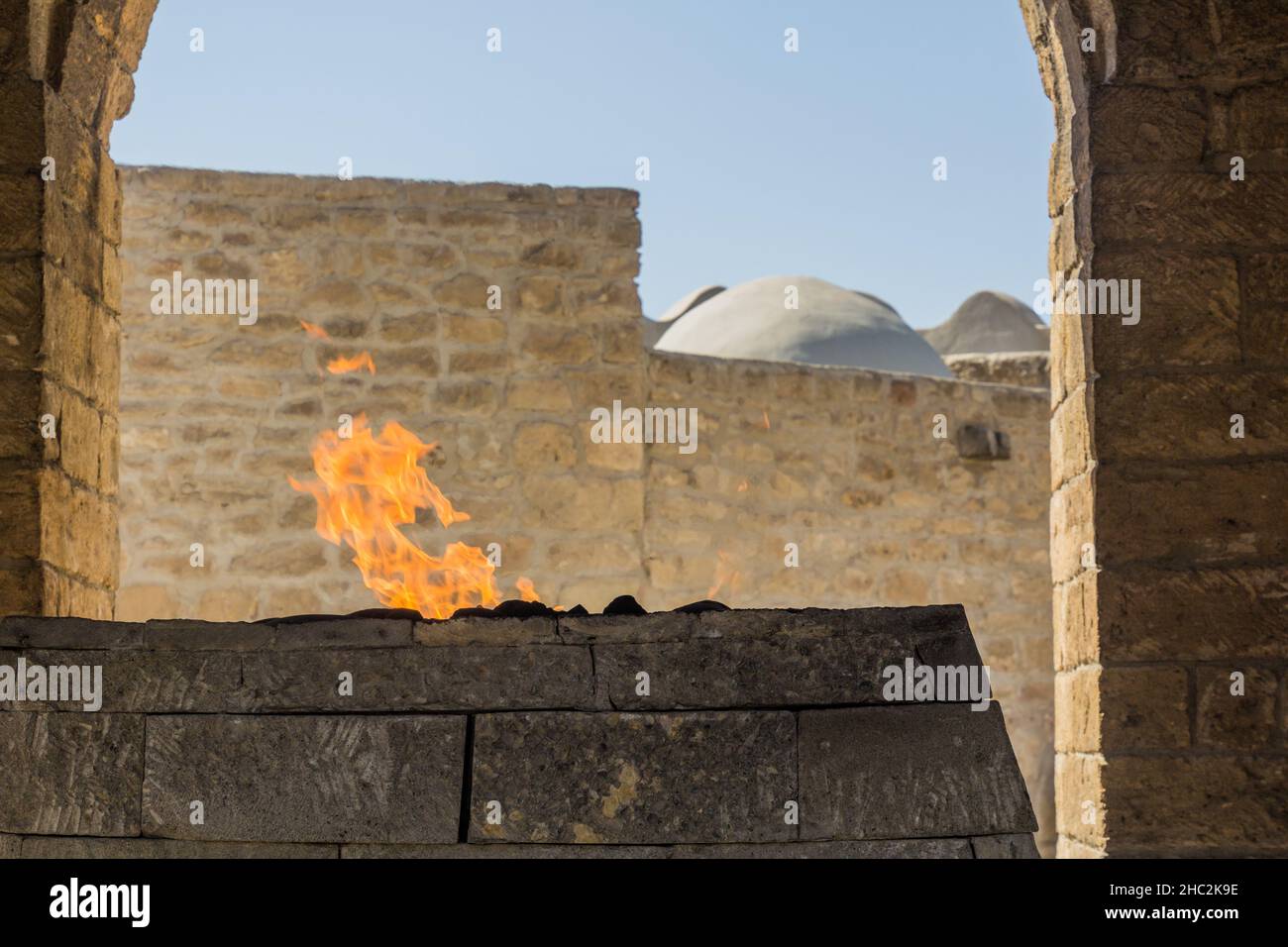 Eternal flame in Baku Ateshgah Fire Temple of Baku , Azerbaijan Stock ...