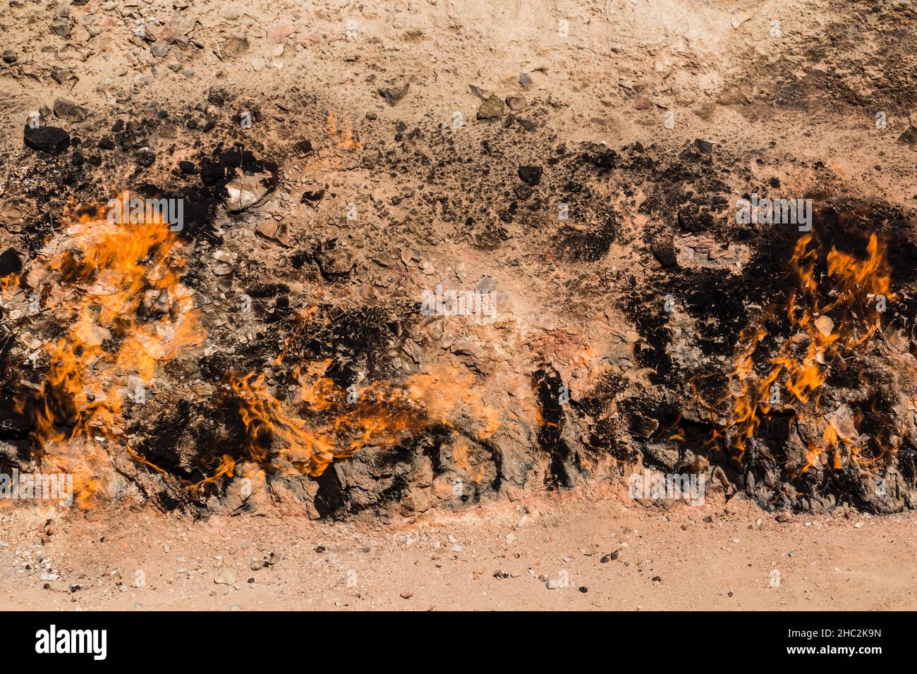 Yanar Dag, burning mountain, continuous natural gas fire in Azerbaijan ...