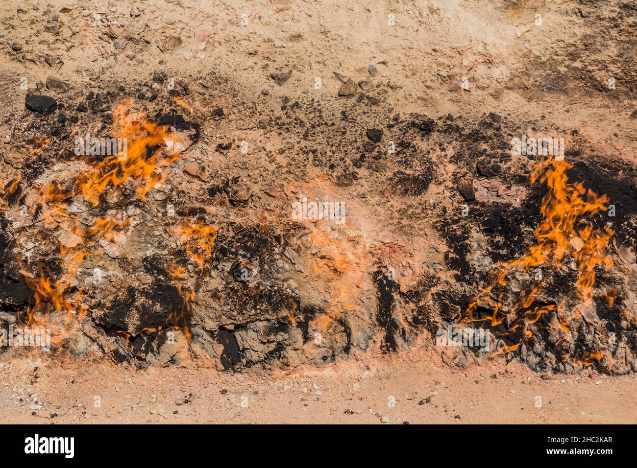 Yanar Dag, burning mountain, continuous natural gas fire in Azerbaijan ...