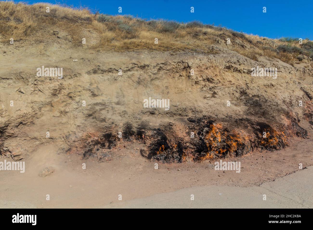 Yanar Dag, burning mountain, continuous natural gas fire in Azerbaijan ...