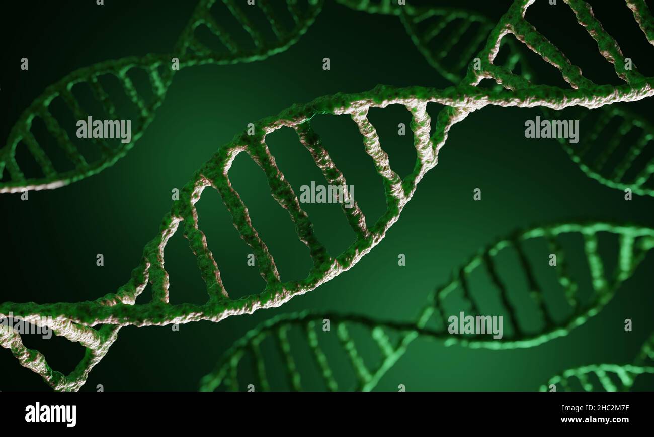 Green Dna on green background 3D illustration Stock Photo - Alamy