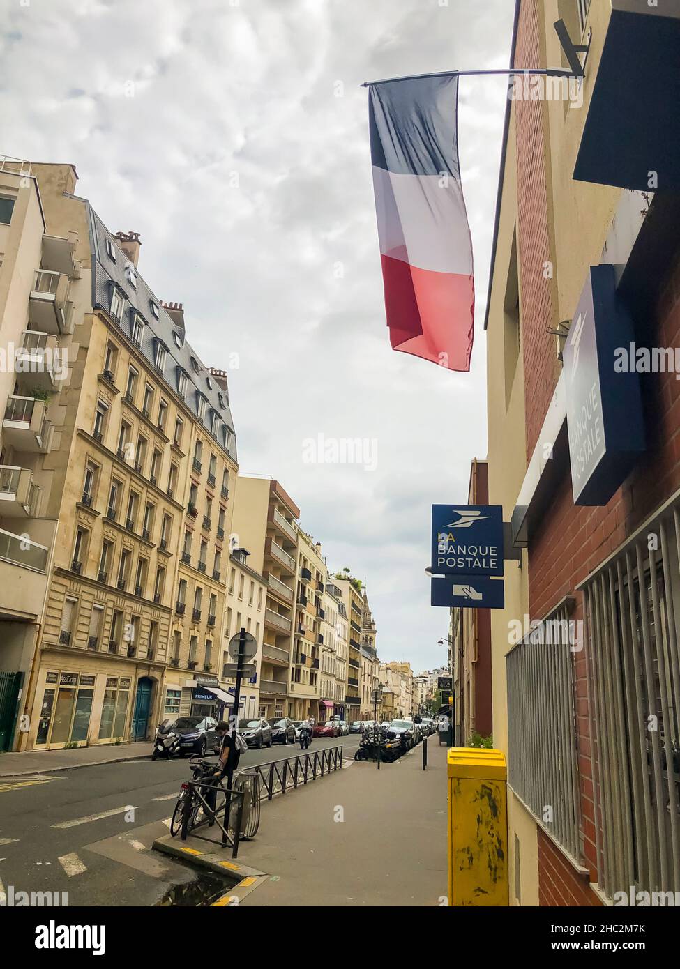 Paris, France, French Flag On Building in Empty Street Scene, french ...