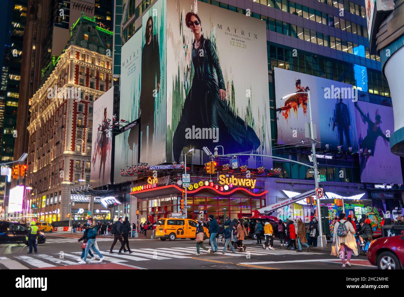 The “Matrix Resurrections” is advertised in Times Square in New York on ...