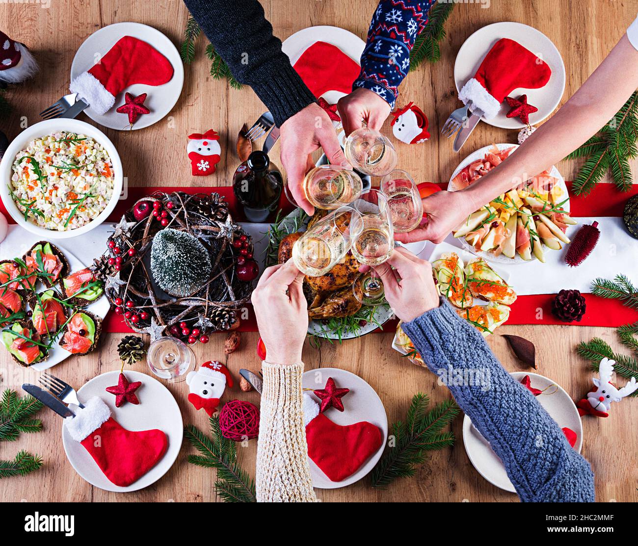 Baked turkey. Christmas dinner. The Christmas table is served with a ...