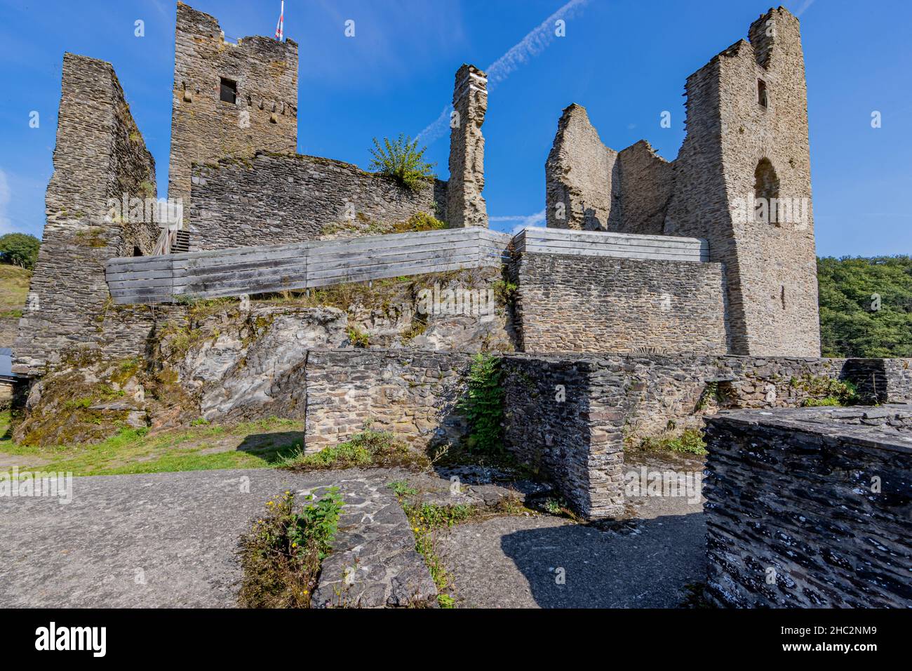 Brandenbourg Castle with its ruined stone brick walls, towers with a ...