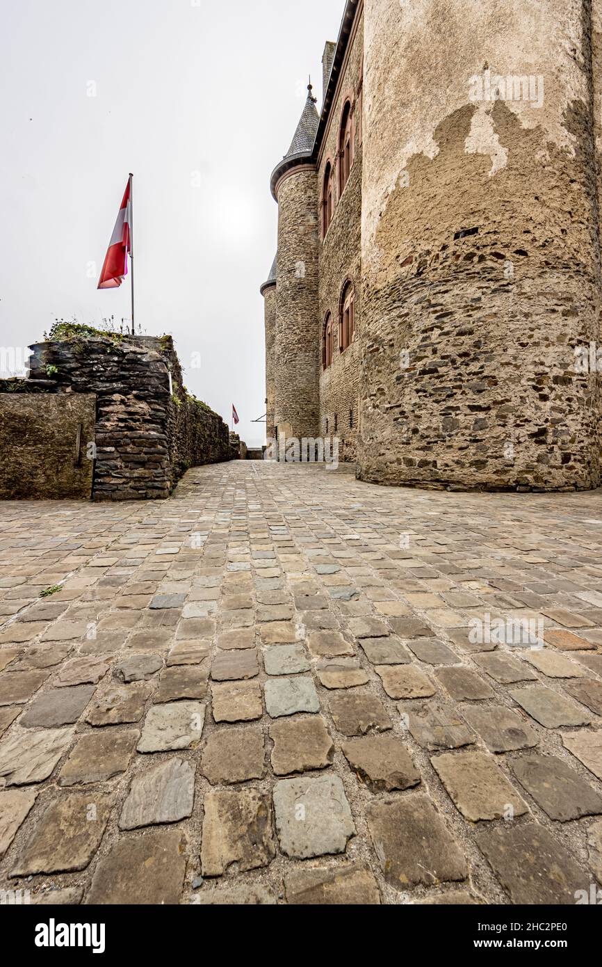 Vianden, Luxembourg. September 25, 2021. Exterior corridor with stone ...