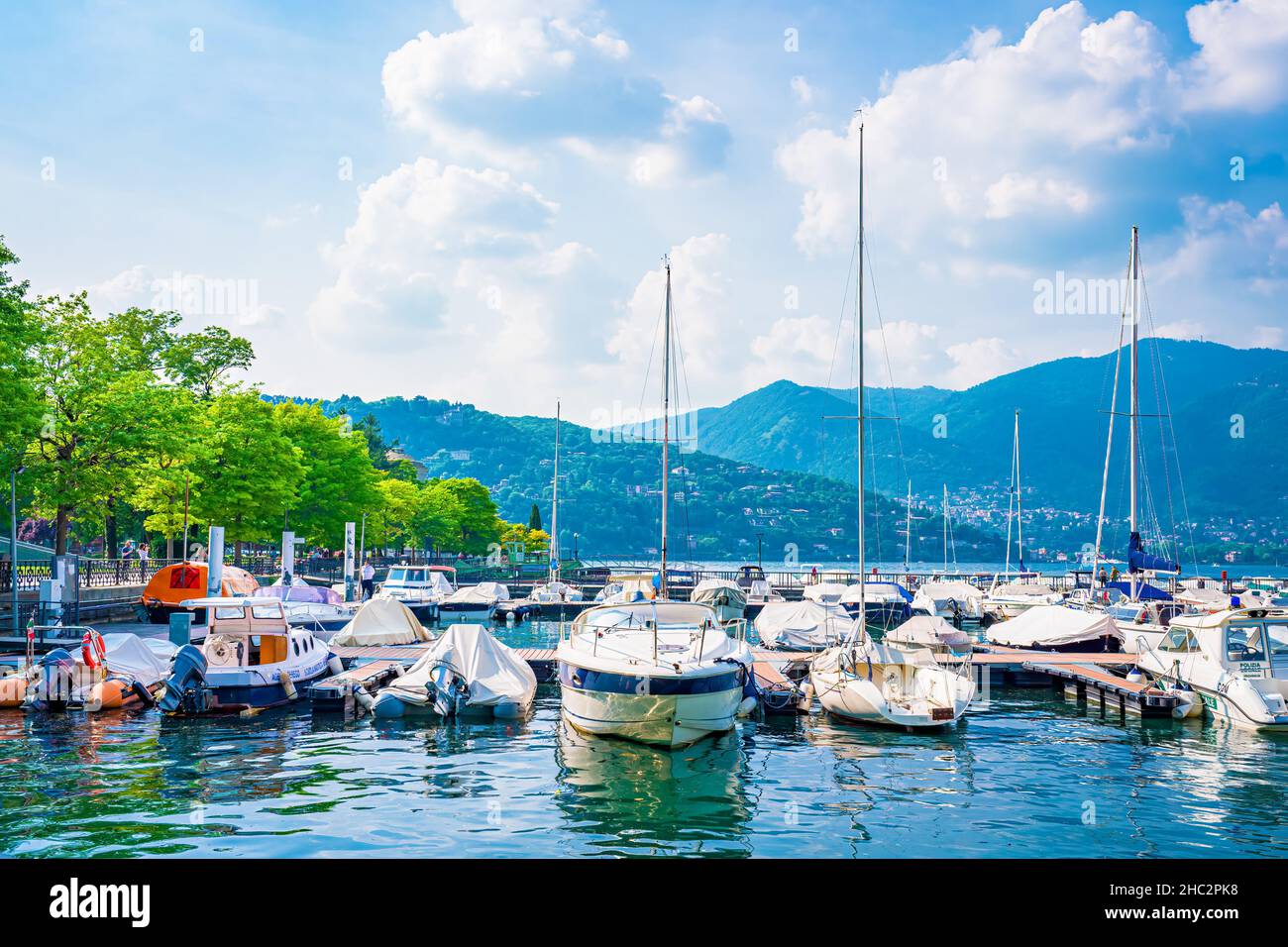 Port of Como, harbour and lakefront, a tourist destination on Lake Como ...