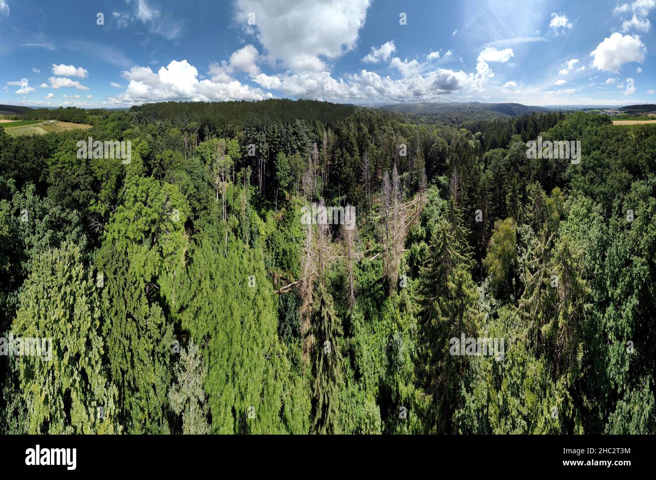 Panorama landscape from the air in the Bavarian Danube area with cloudy ...