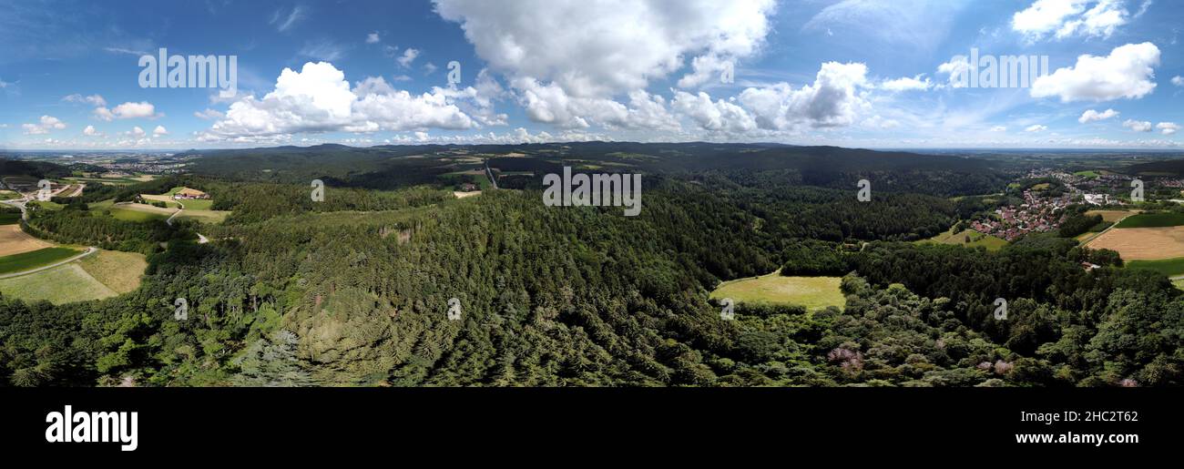 Panorama landscape from the air in the Bavarian Danube area with cloudy ...