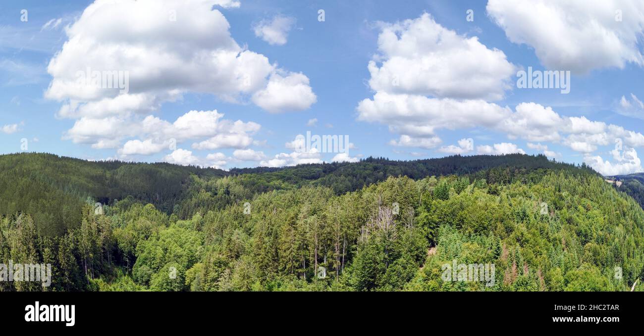 Panorama landscape from the air in the Bavarian Danube area with cloudy ...