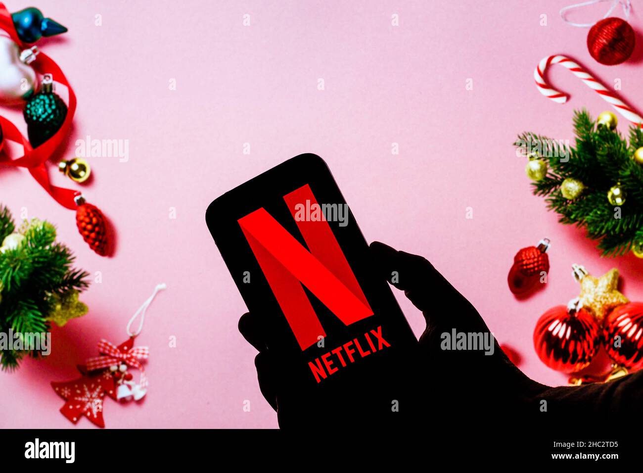 In this photo illustration a Netflix logo seen displayed on a ...
