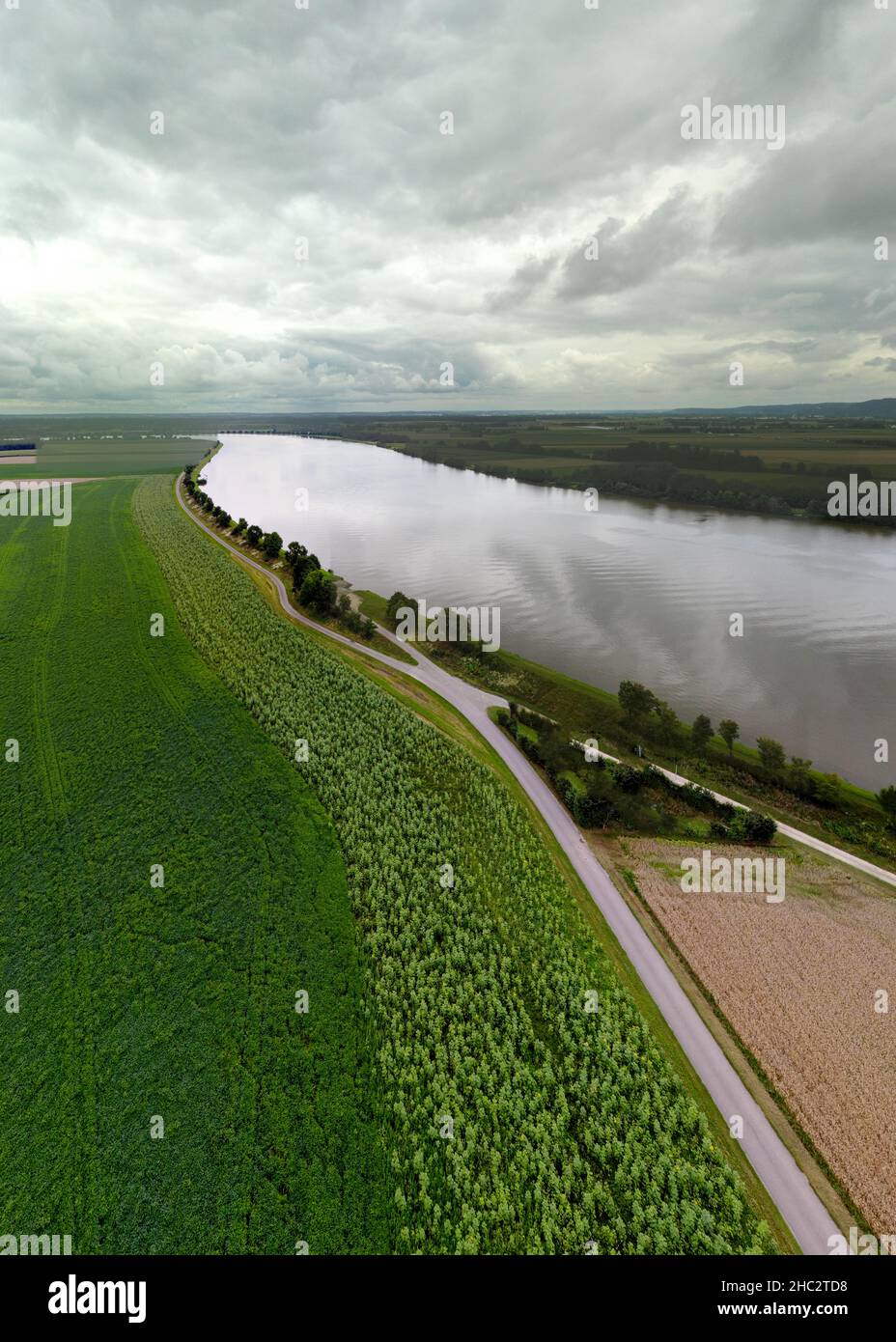 Panorama landscape from the air in the Bavarian Danube area with cloudy ...