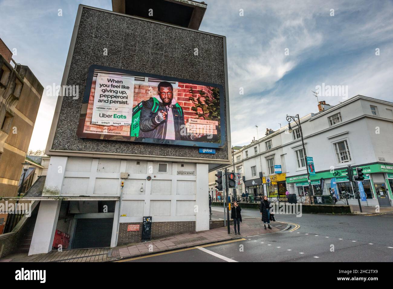 Brighton, December 4th 2021: Advertising hoarding in the city centre ...